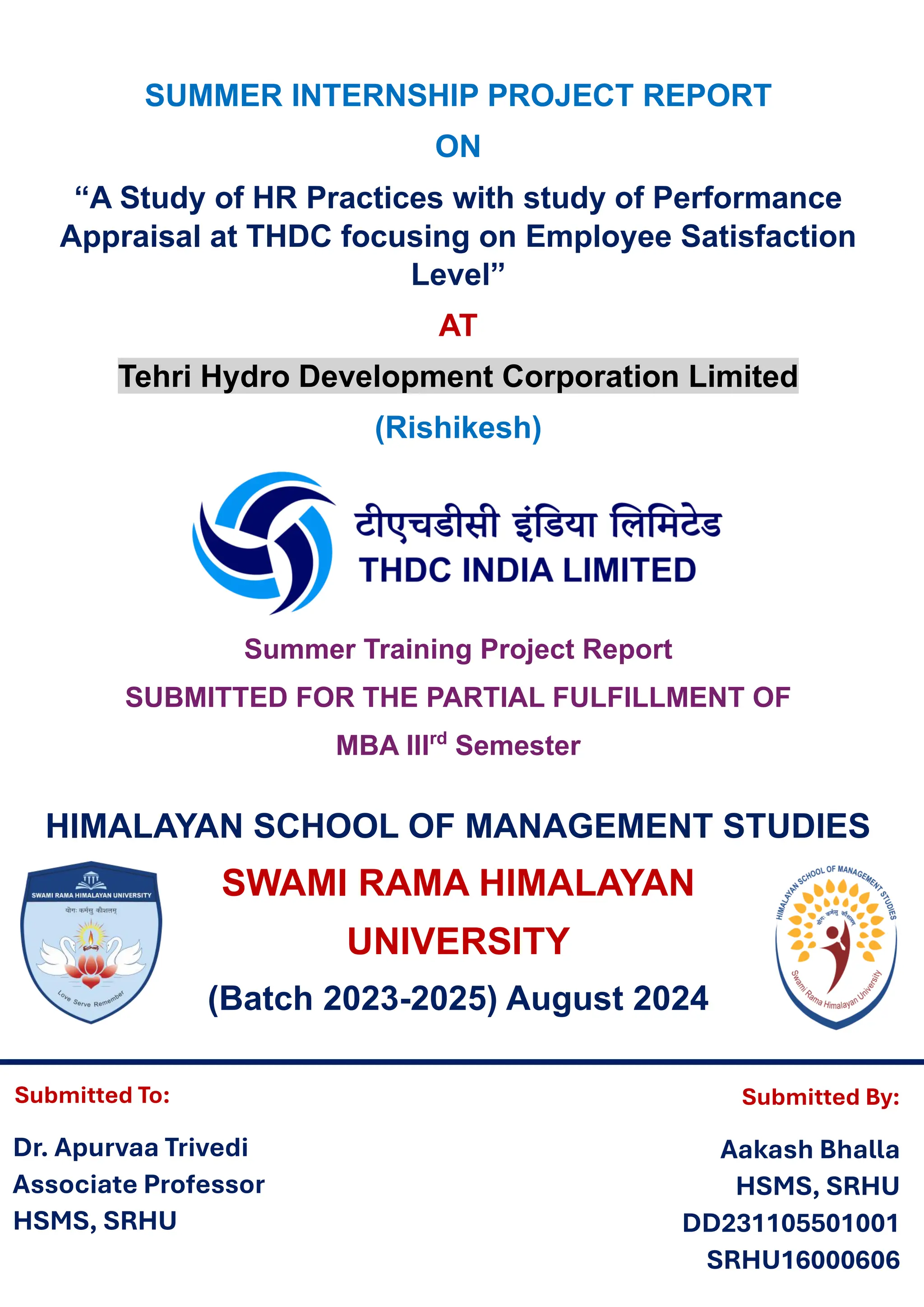 Performance Appraisal and HR Practices at THDC Summer Internship Report | PDF