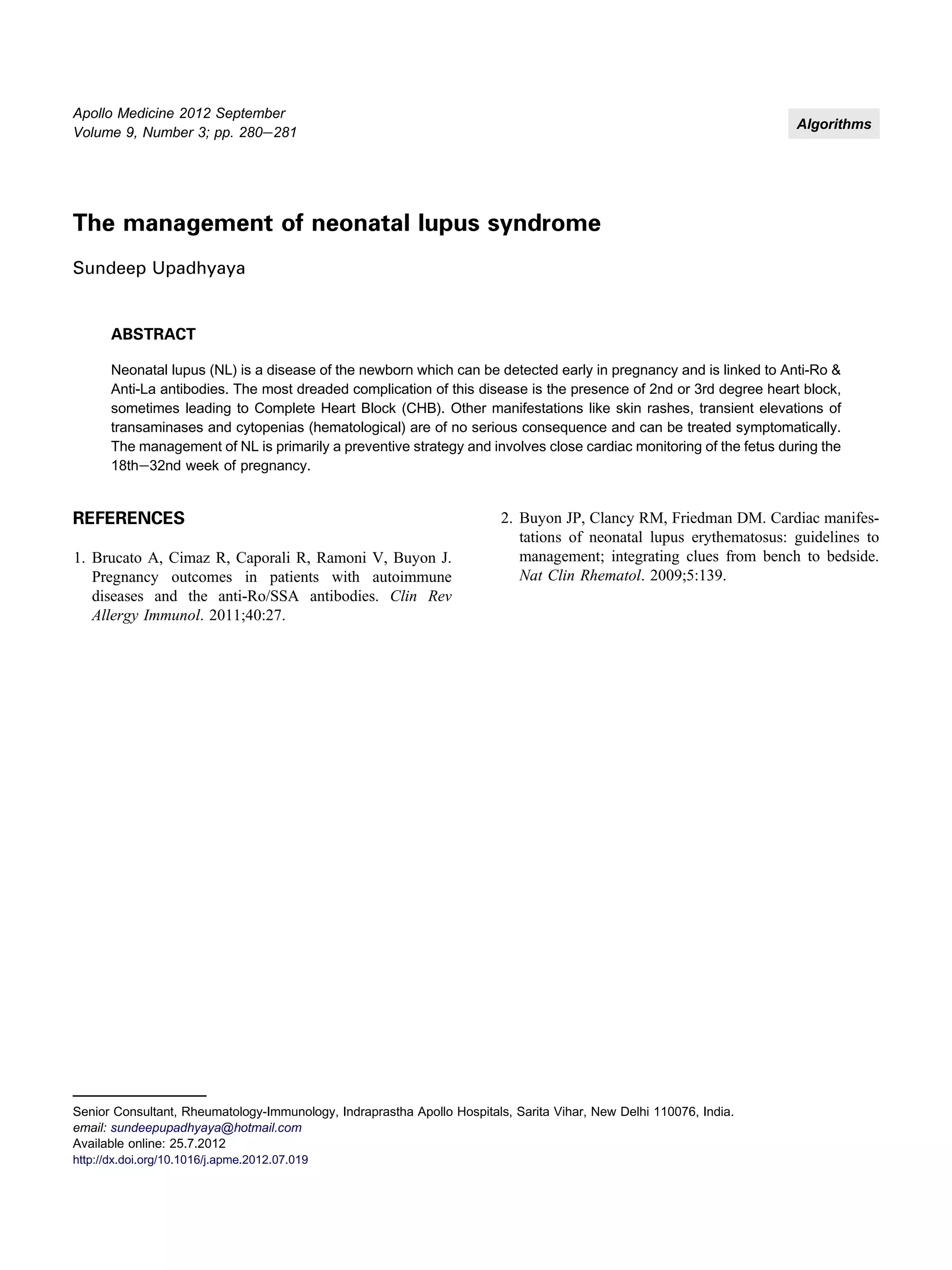 The management of neonatal lupus syndrome | PDF