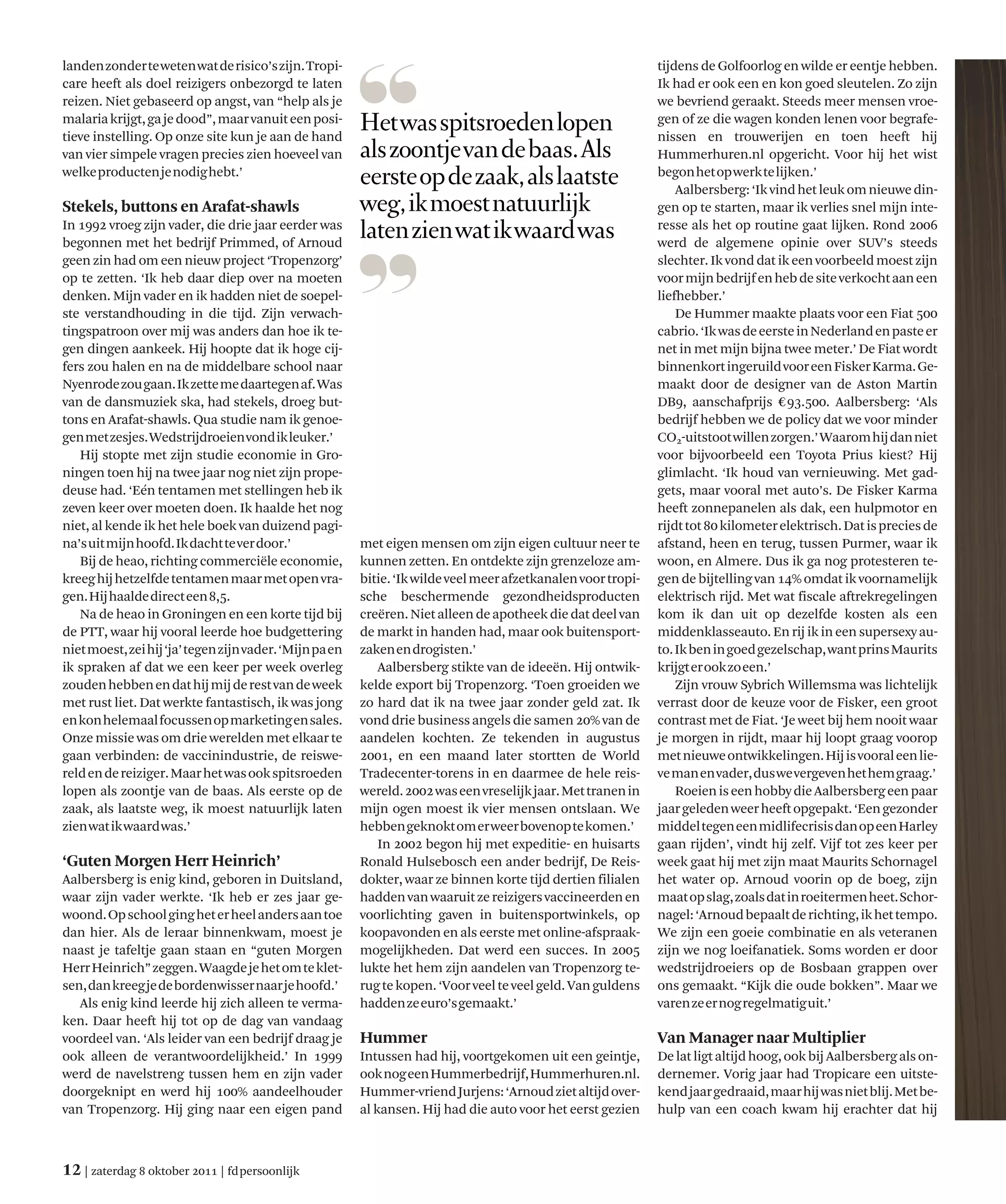 Interview FD Persoonlijk met Arnoud Aalbersberg 8 oktober 2011 | PDF