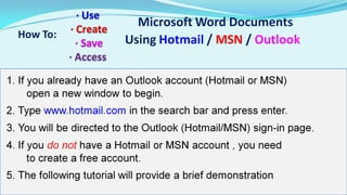 Using Microsoft Word in the cloud with a Hotmail account | PDF