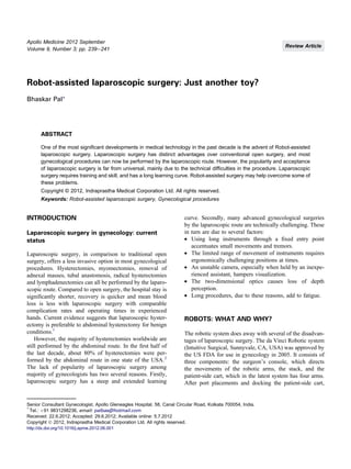 Robot-assisted laparoscopic surgery: Just another toy? | PDF