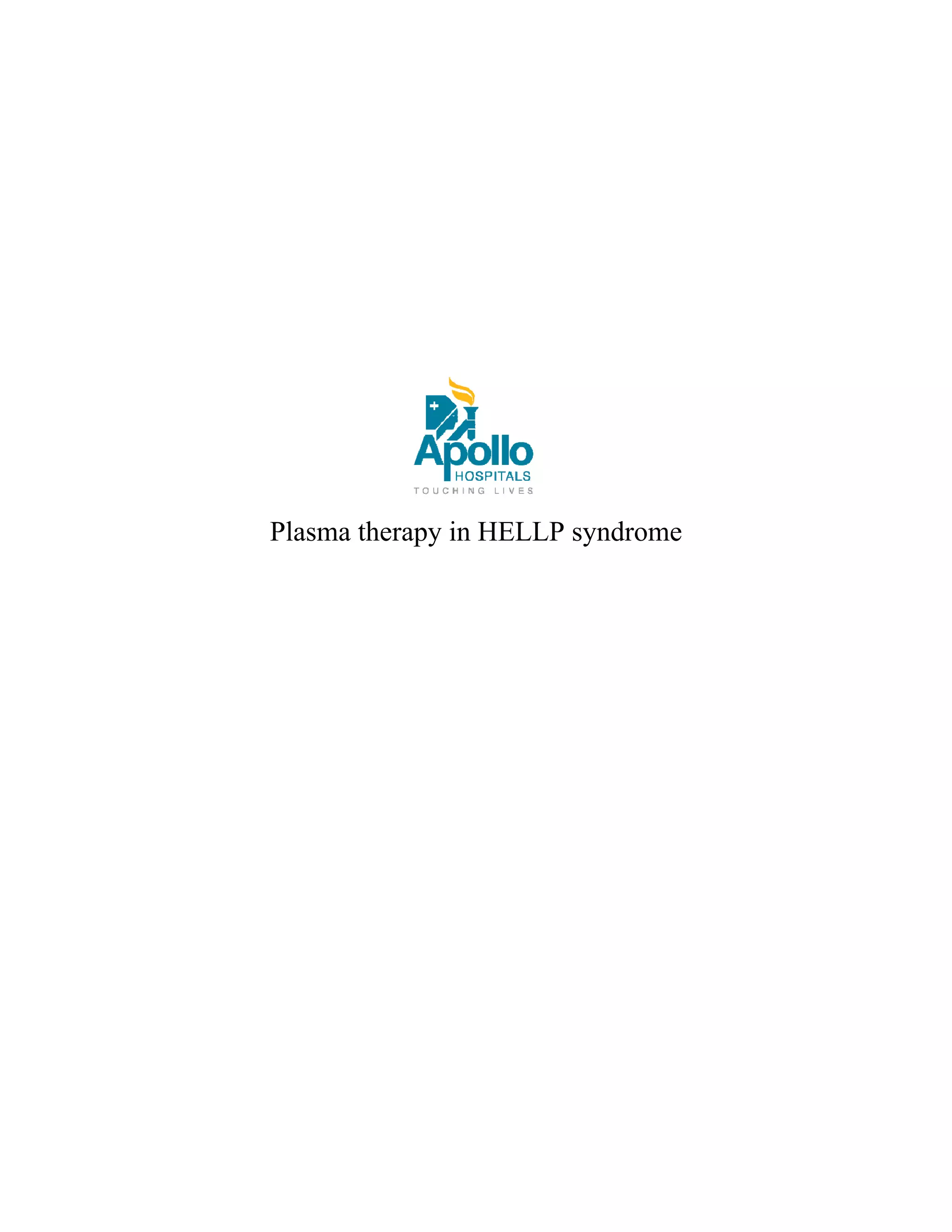 Plasma therapy in HELLP syndrome | PDF