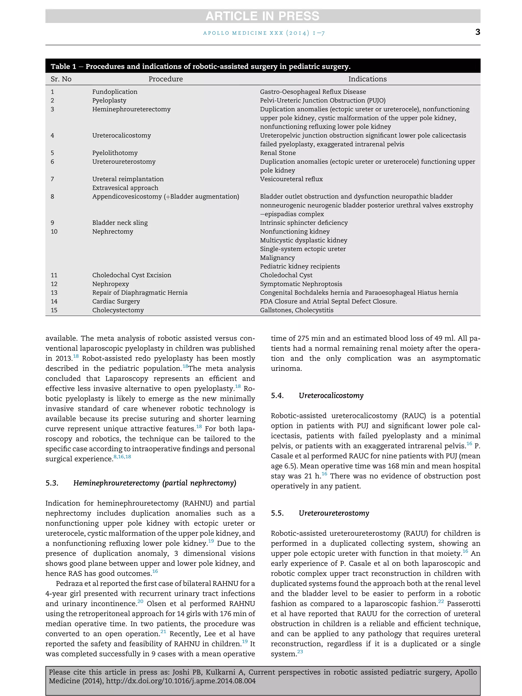 Current perspectives in robotic assisted pediatric surgery | PDF