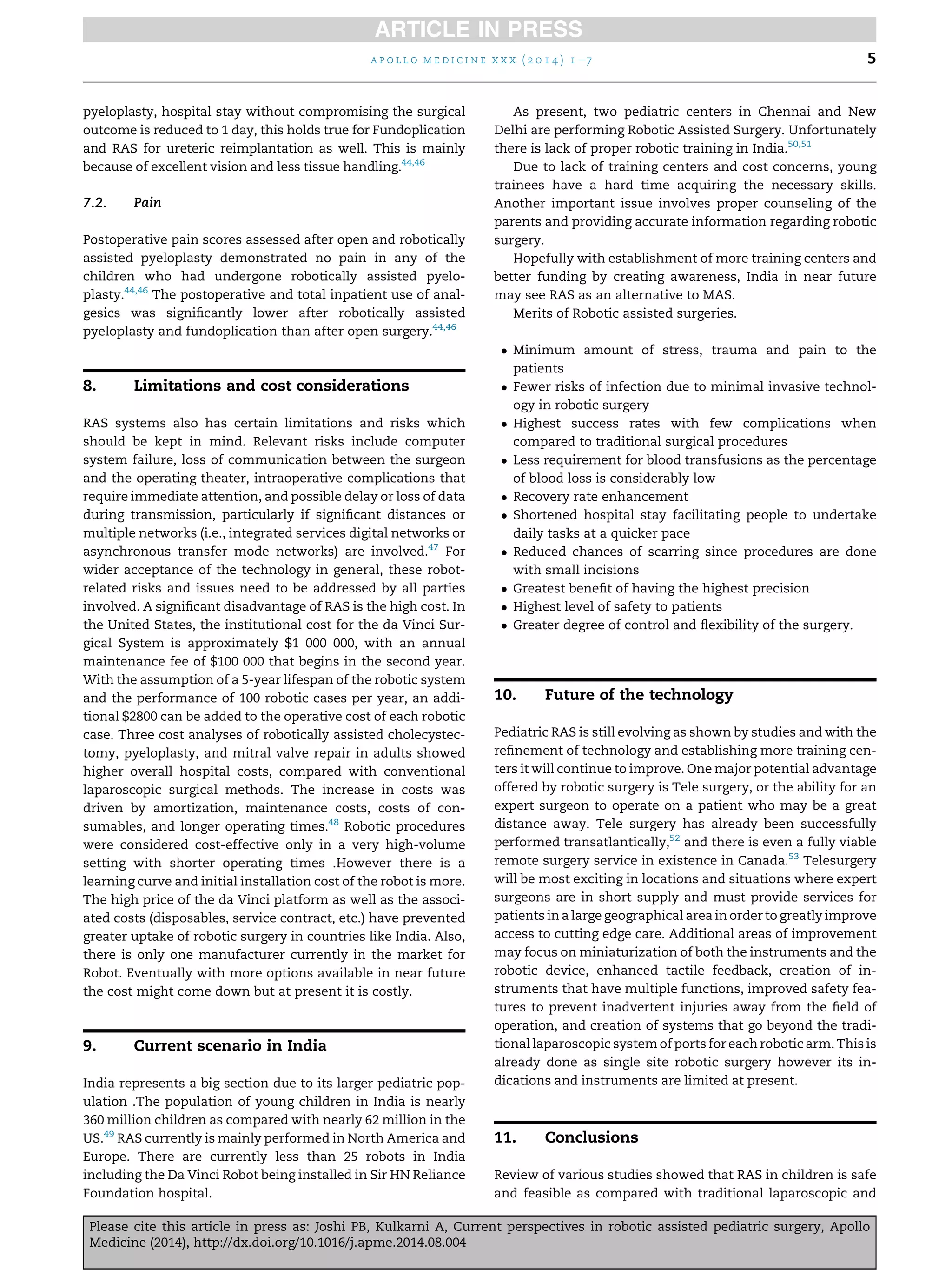 Current perspectives in robotic assisted pediatric surgery | PDF