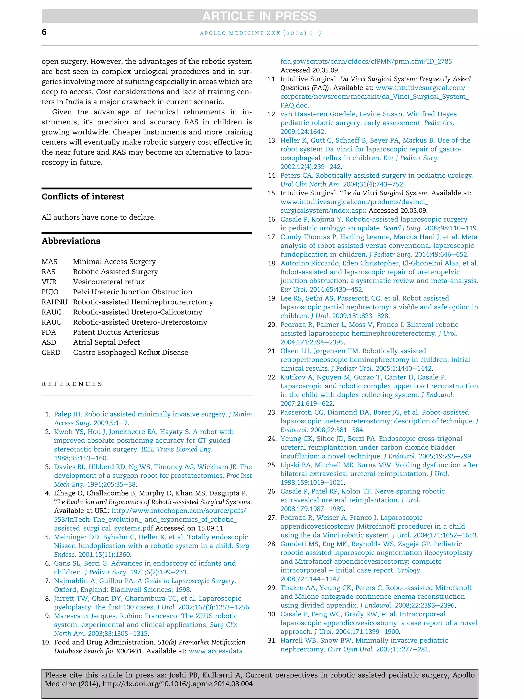 Current perspectives in robotic assisted pediatric surgery | PDF