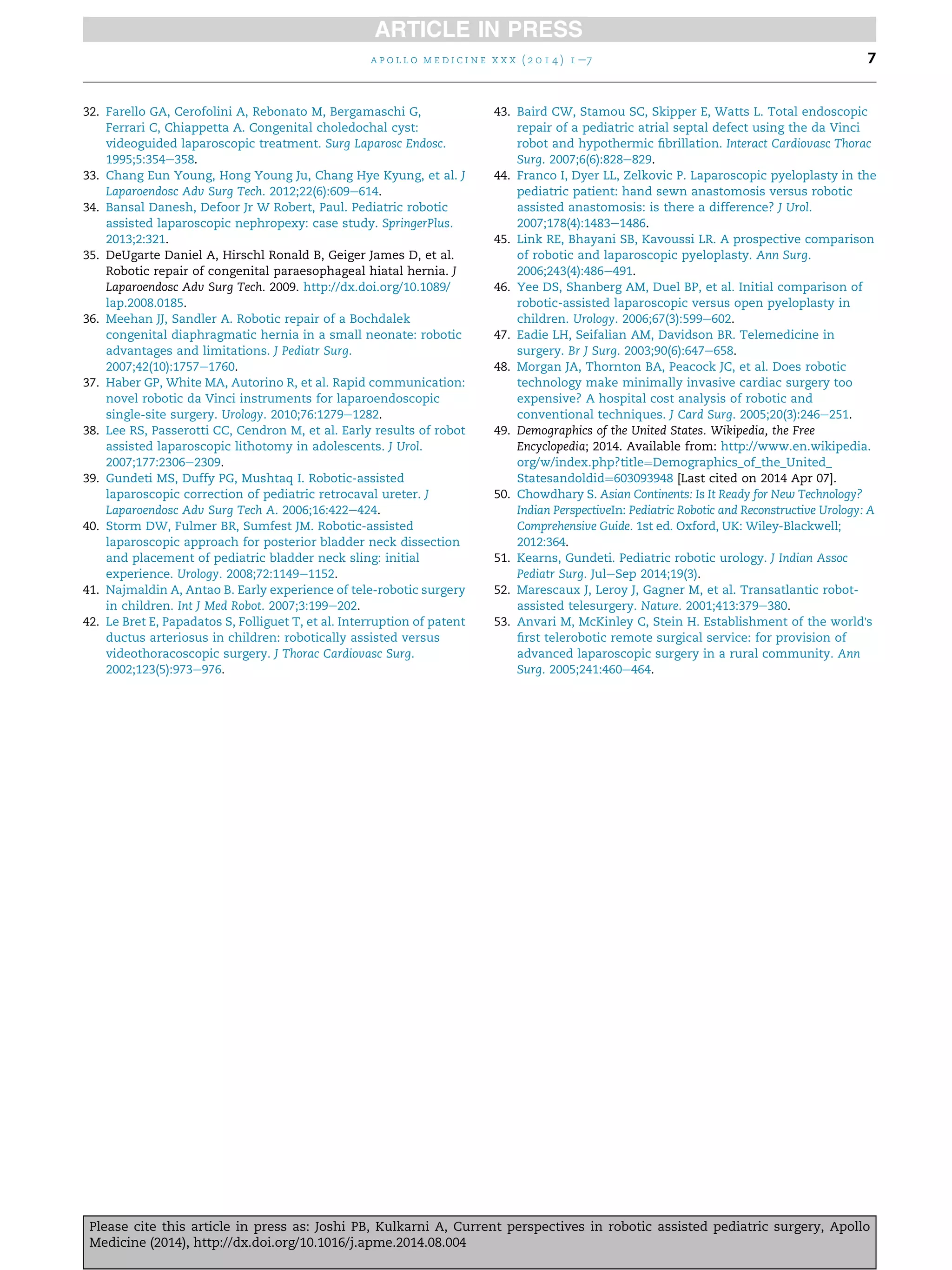 Current perspectives in robotic assisted pediatric surgery | PDF