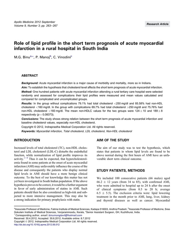 Role of lipid profile in the short term prognosis of acute myocardial ...