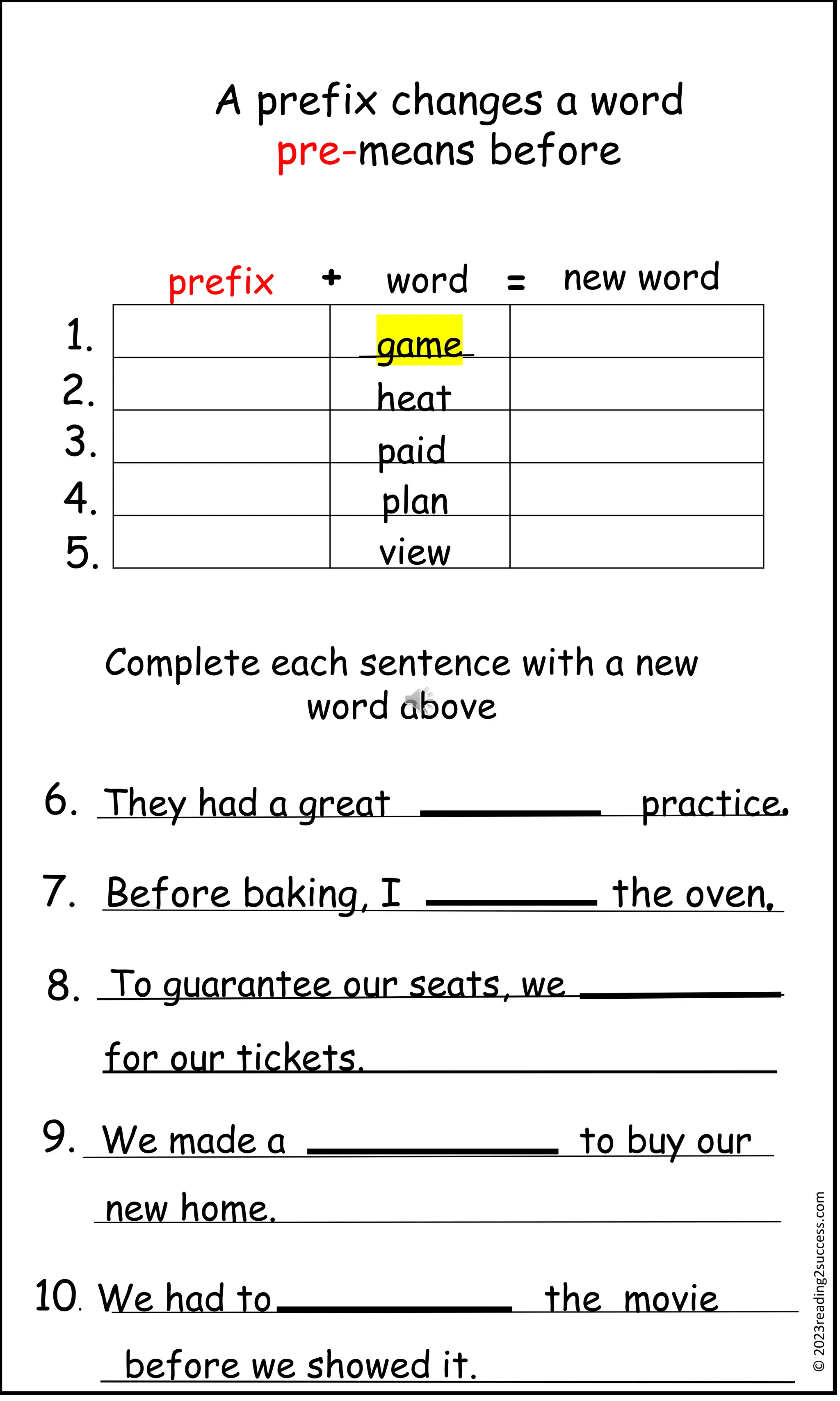 Prefix – pre (before) | PDF