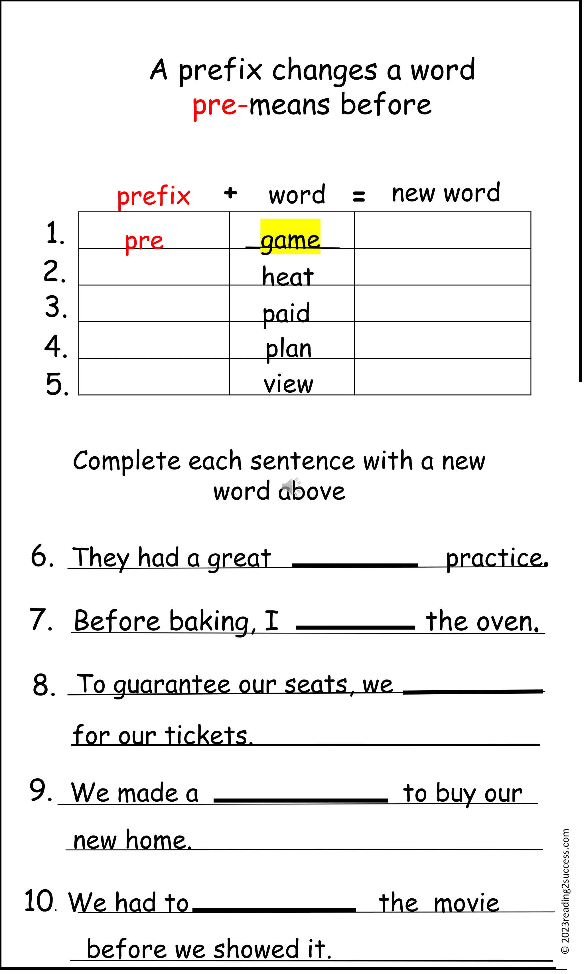 Prefix – pre (before) | PDF