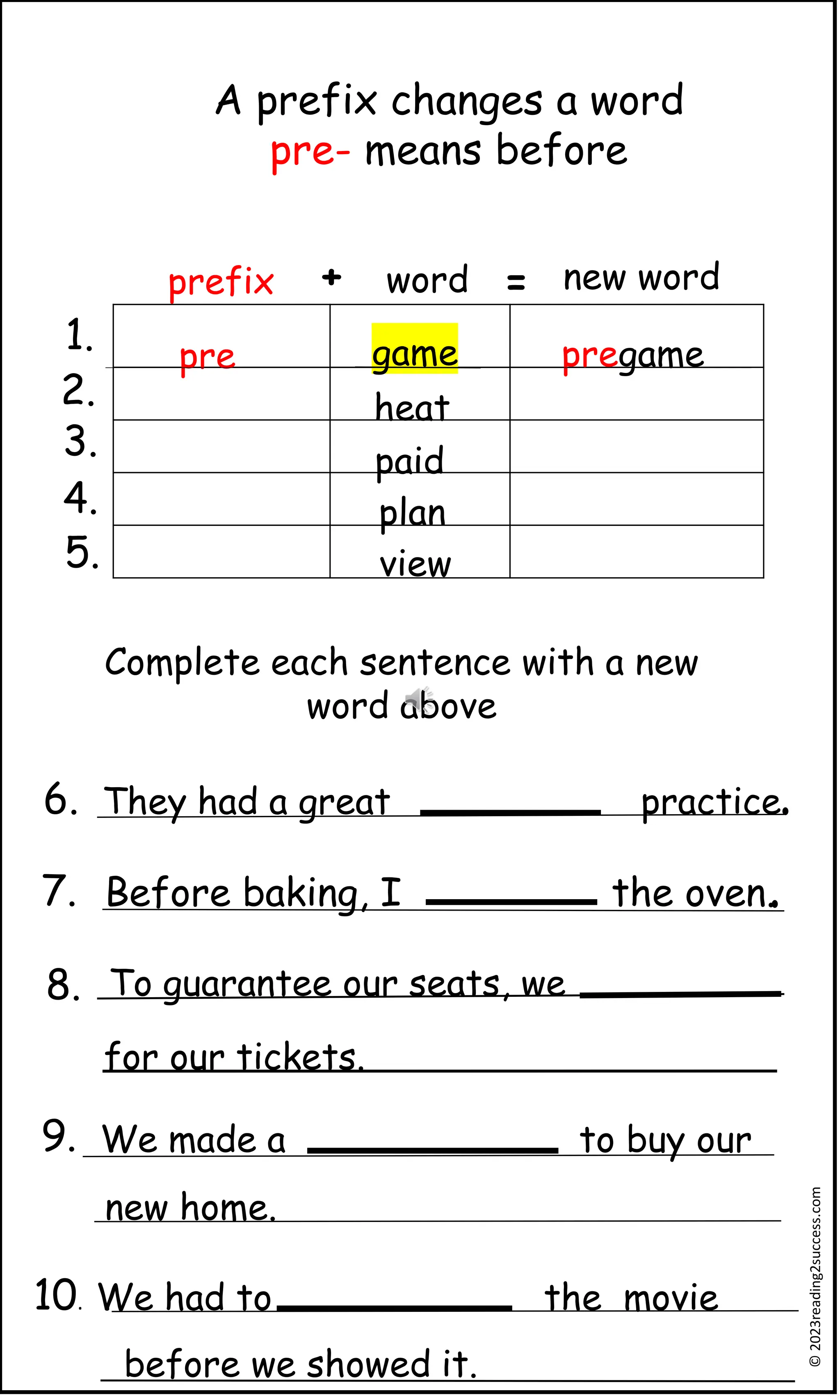 Prefix – pre (before) | PDF