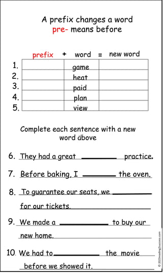 Prefix – pre (before) | PDF