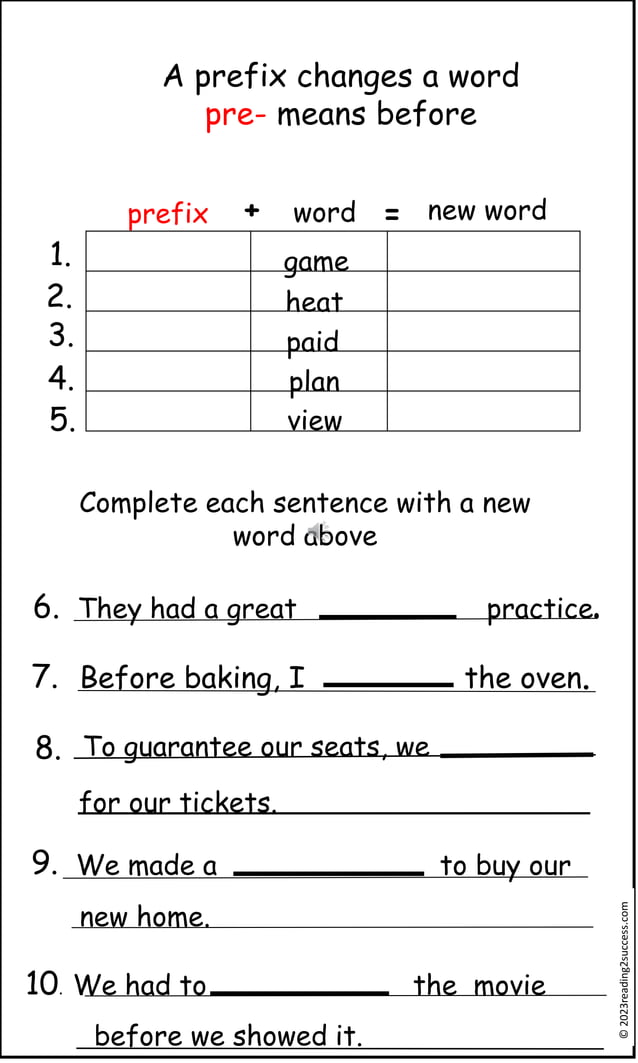 Prefix – pre (before) | PDF | Desserts and Baking | Food & Drink