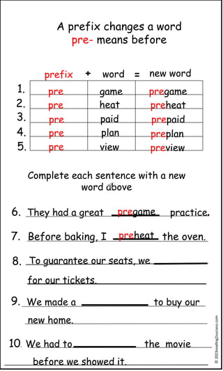 Prefix – pre (before) | PDF