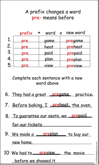 Prefix – pre (before) | PDF
