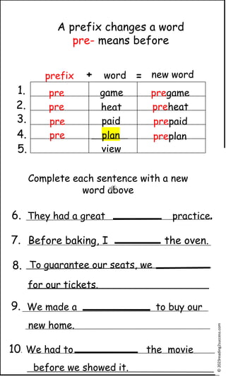 Prefix – pre (before) | PDF