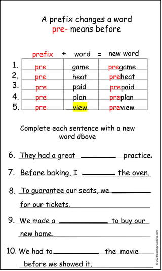 Prefix – pre (before) | PDF