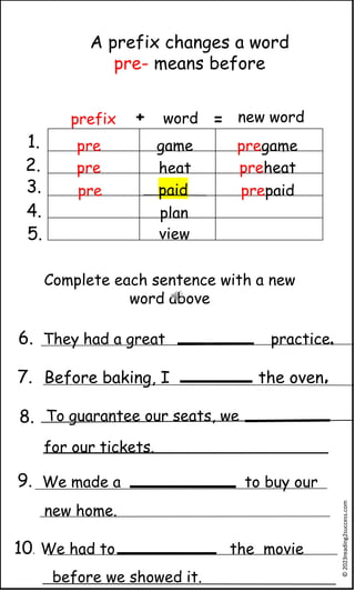 Prefix – pre (before) | PDF