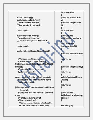 Binding,interface,abstarct class | DOCX | Programming Languages | Computing