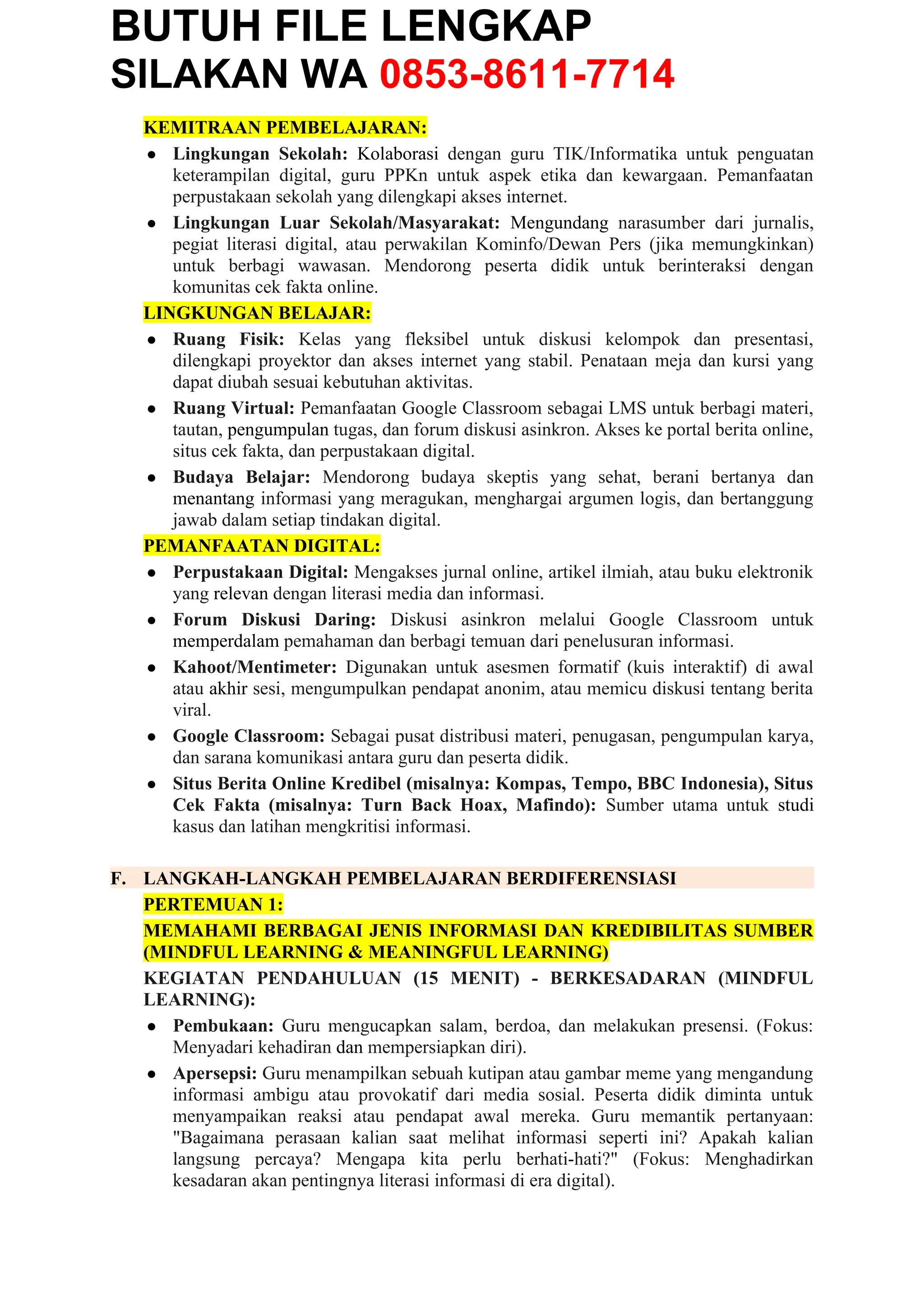 Modul Ajar Deep Learning Bahasa Indonesia Kelas 12 SMA Terbaru 2025 | DOCX