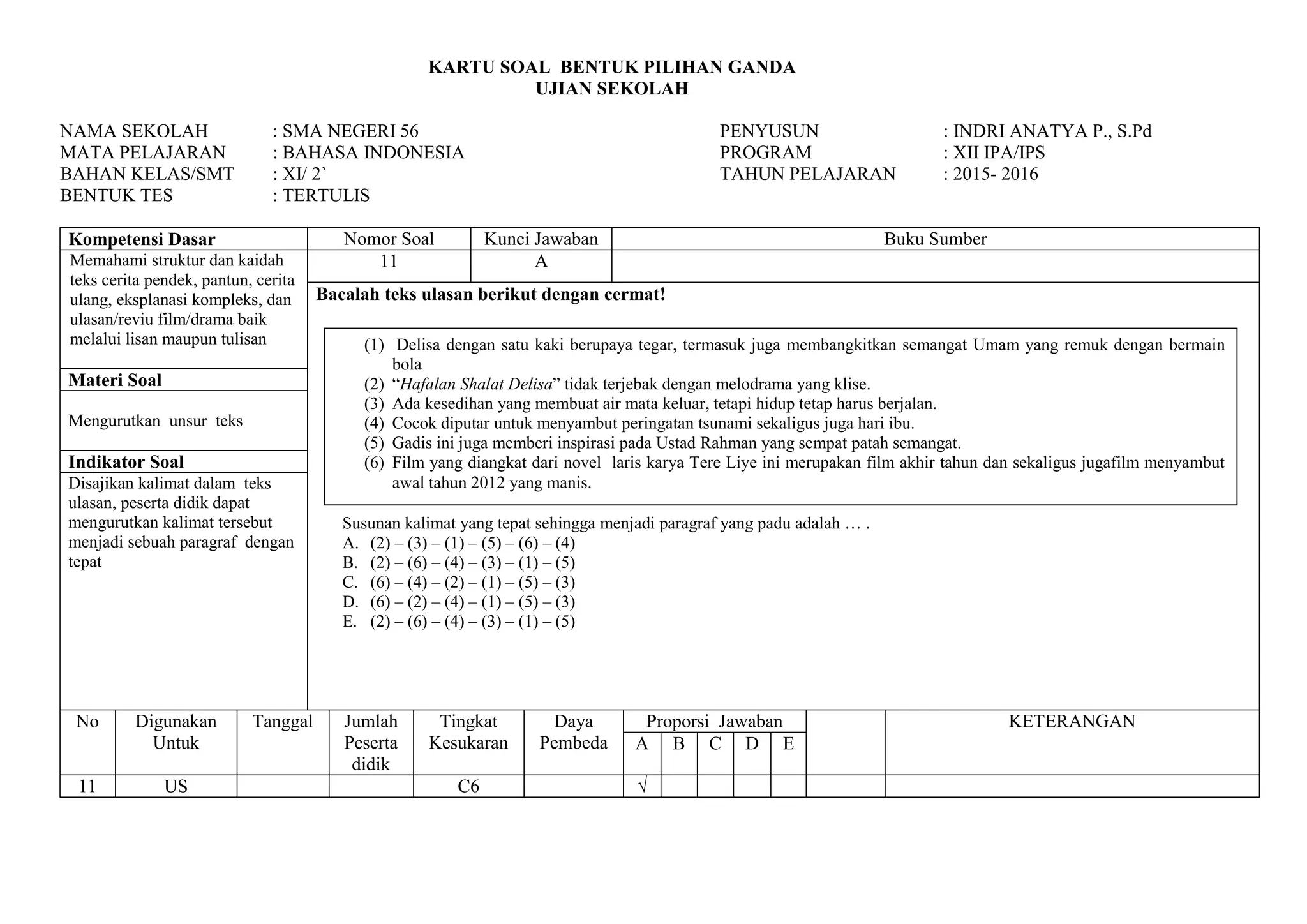 B Indonesia - 12 mia iis - Kartu Soal.docx