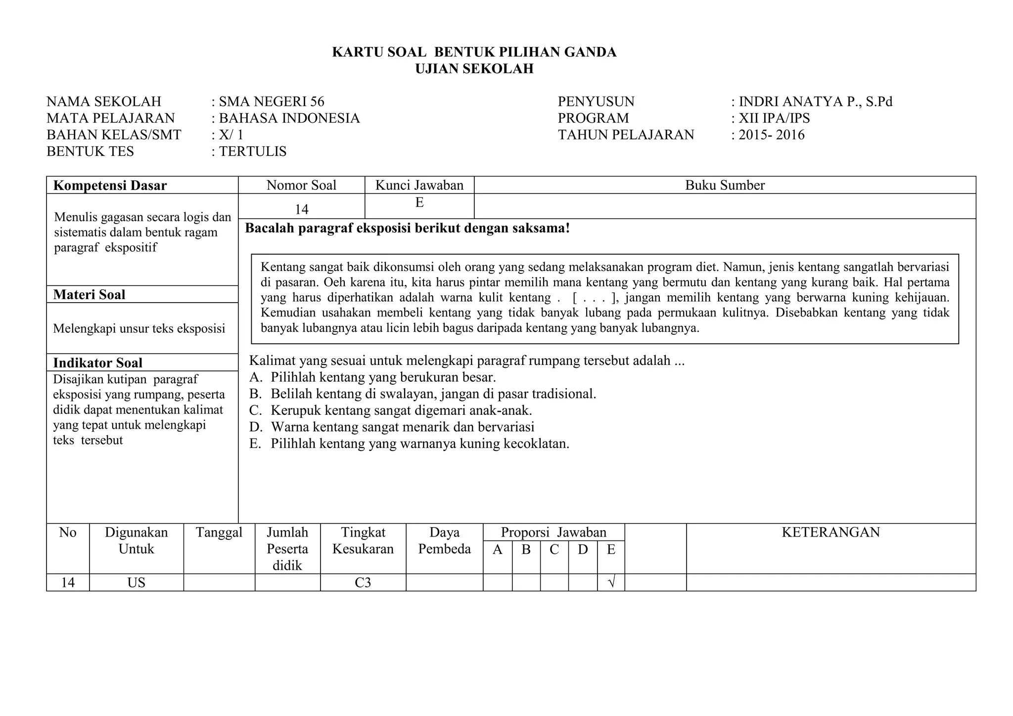 B Indonesia - 12 mia iis - Kartu Soal.docx