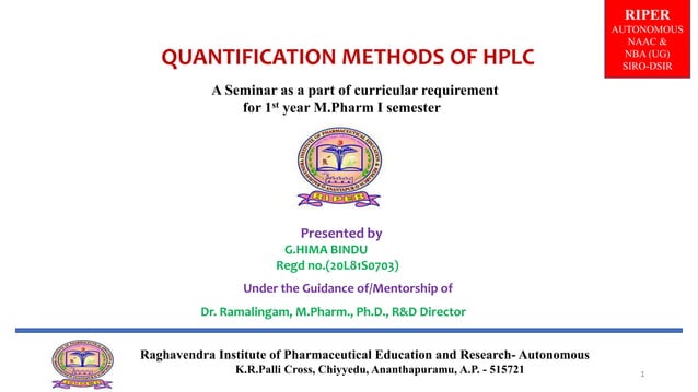 QUANTIFICATION METHODS OF HPLC | PPTX | Chemistry | Science