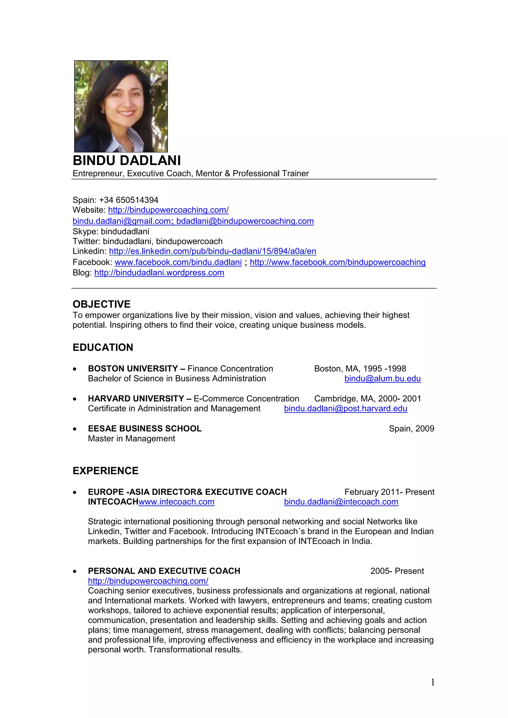 Bindu Dadlani CV English | DOCX