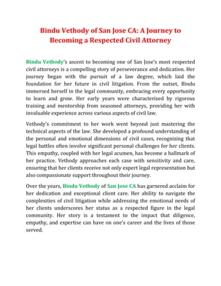 Bindu Vethody of San Jose CA: A Journey to Becoming a Respected Civil ...