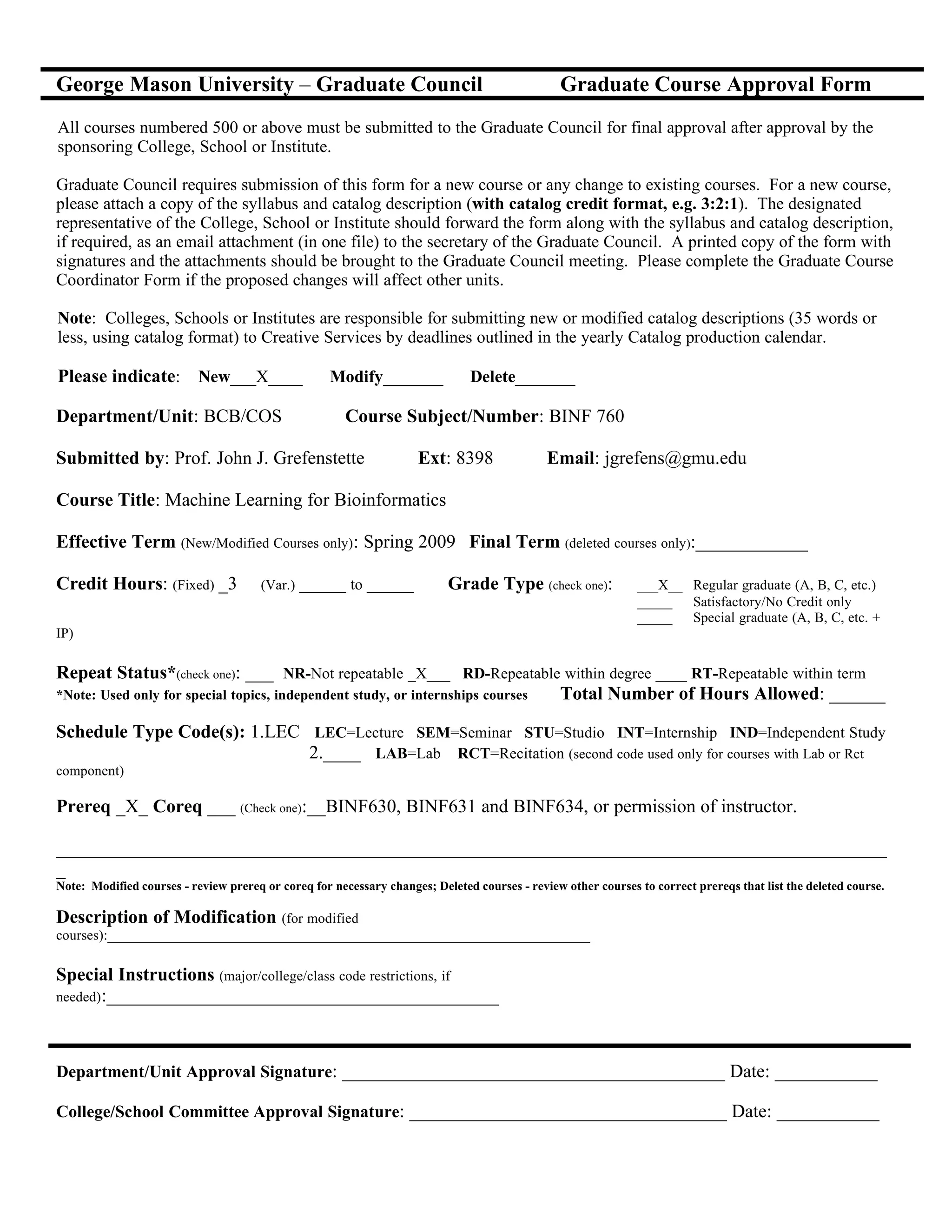 BINF 760 new course approved | DOC