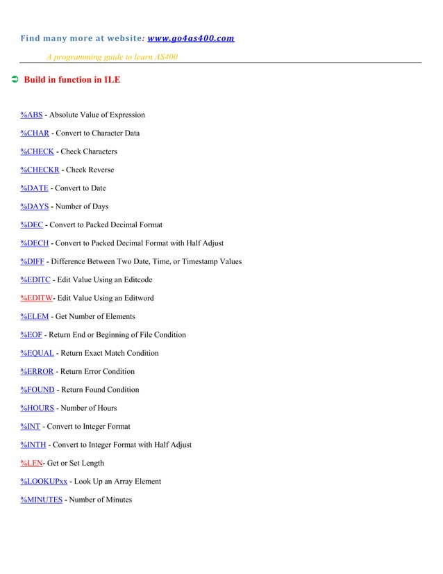as400 built in function-list | DOCX | Programming Languages | Computing