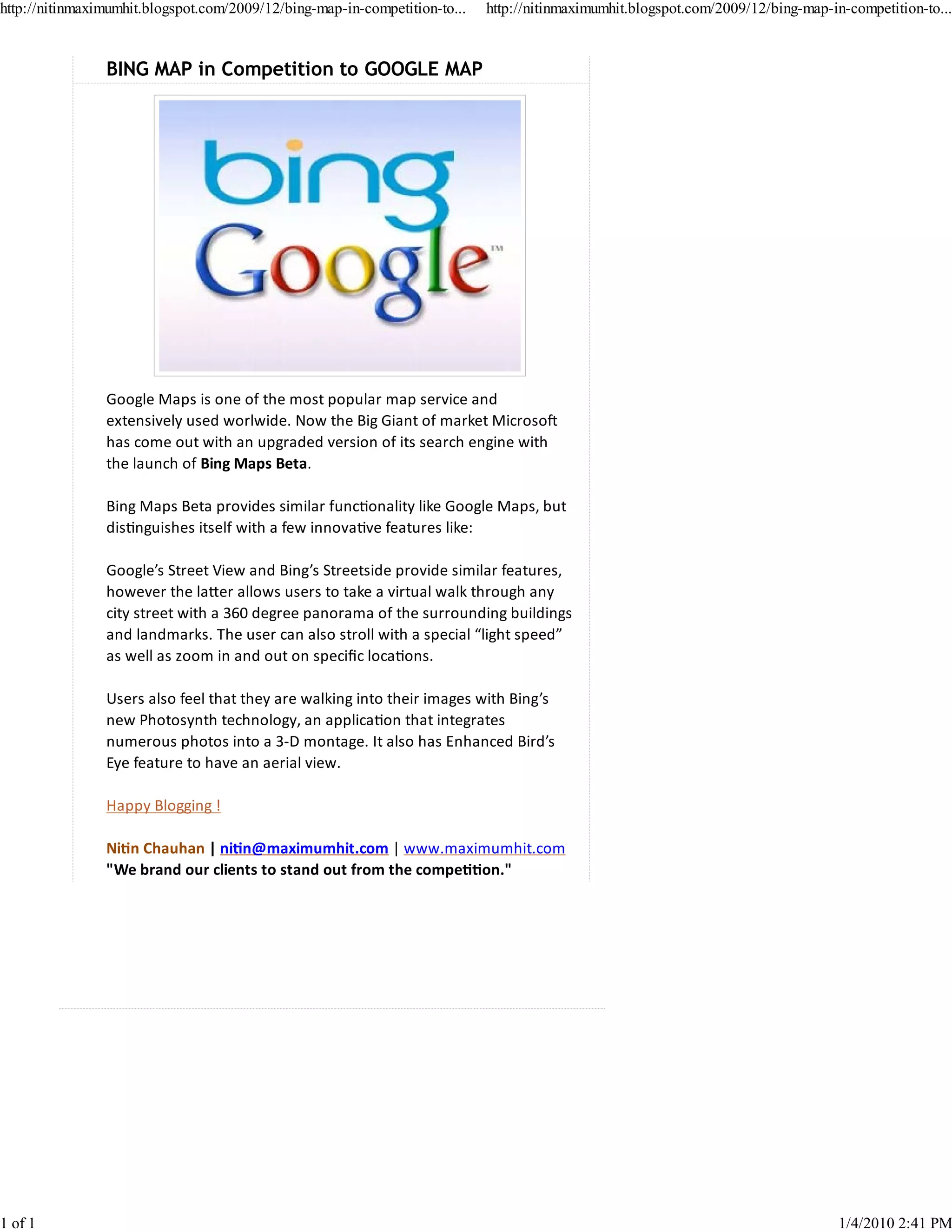 Bing Map In Competition To Google Map | PDF | Search | Internet