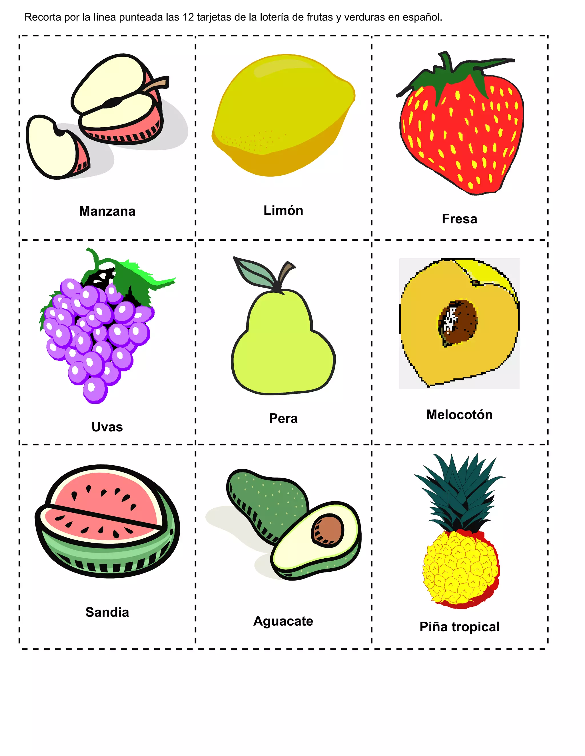 Bingo de frutas y verduras | PDF