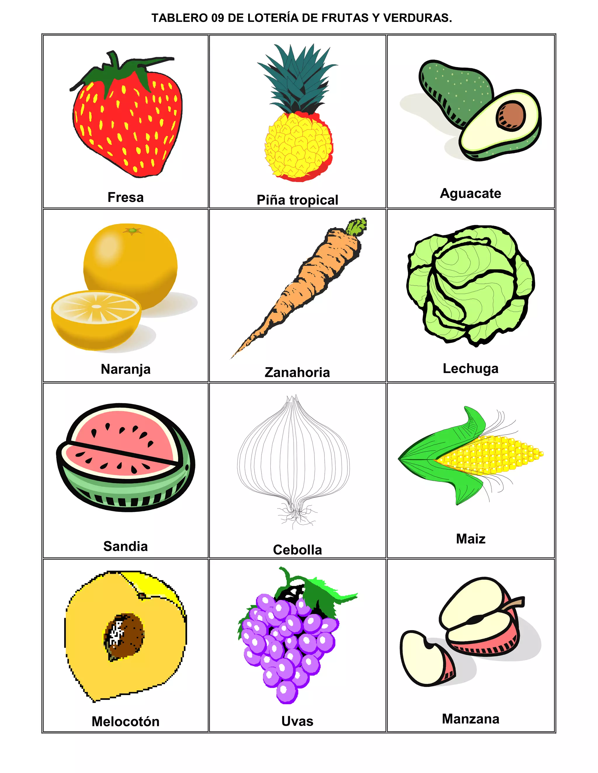 Bingo de frutas y verduras | PDF