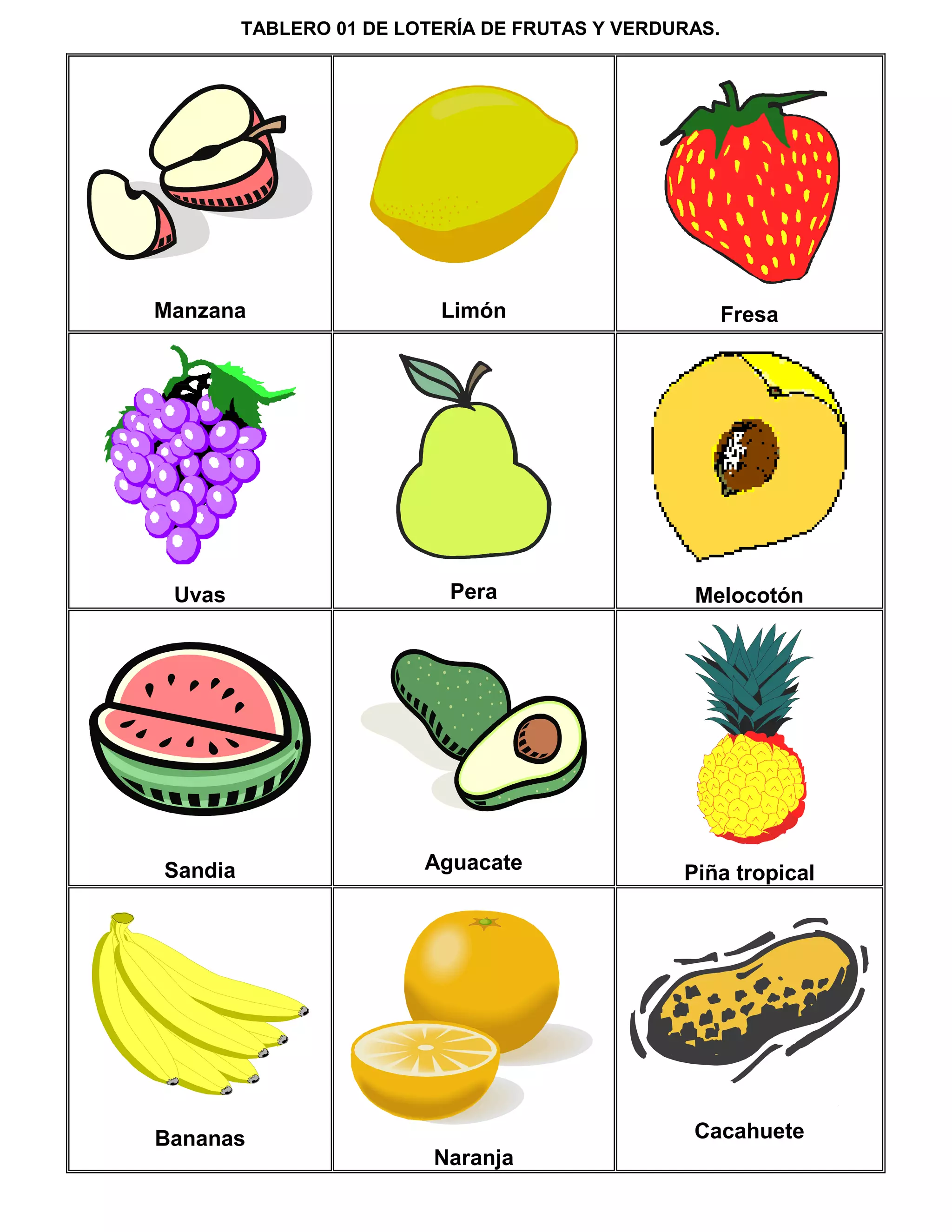 Bingo de frutas y verduras | PDF
