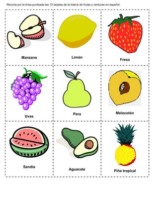 Bingo de frutas y verduras | PDF
