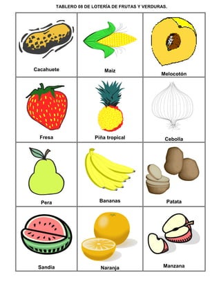 Bingo de frutas y verduras | PDF