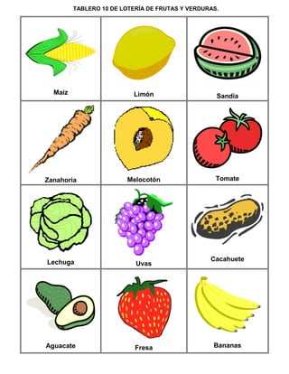 Bingo de frutas y verduras | PDF