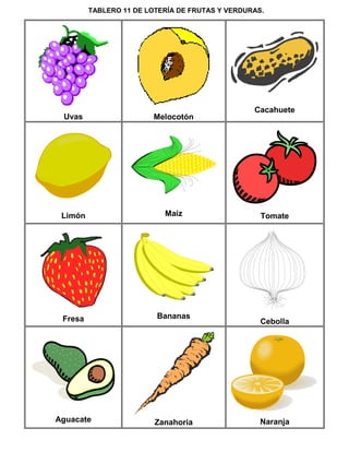 Bingo de frutas y verduras | PDF