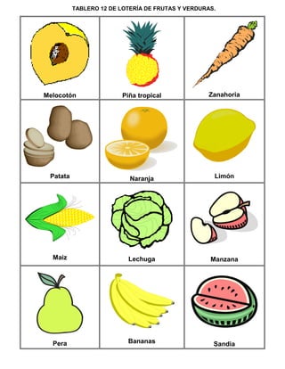 Bingo de frutas y verduras | PDF