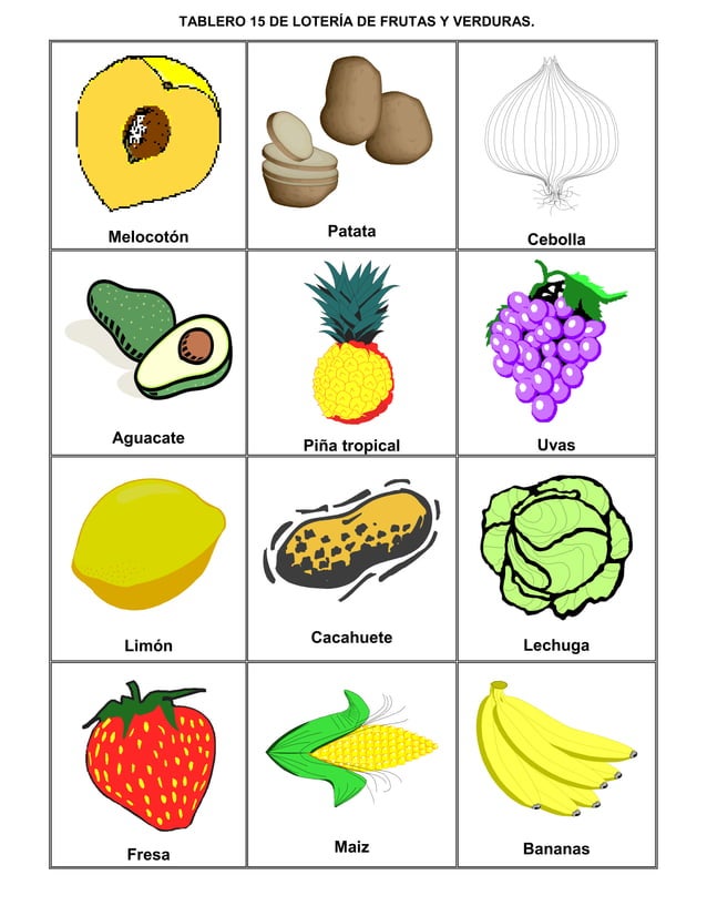 Bingo de frutas y verduras | PDF
