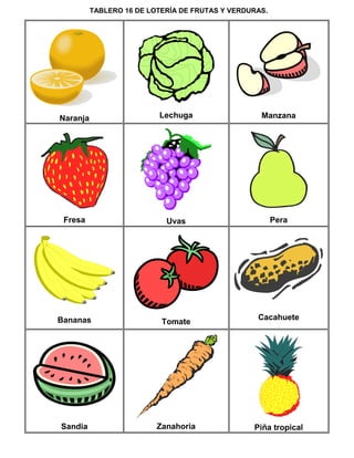Bingo de frutas y verduras | PDF