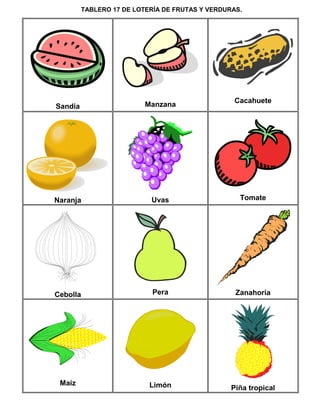 Bingo de frutas y verduras | PDF