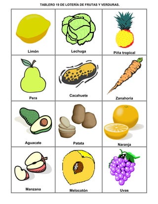 Bingo de frutas y verduras | PDF