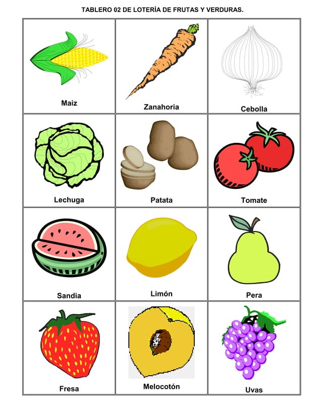 Bingo de frutas y verduras | PDF