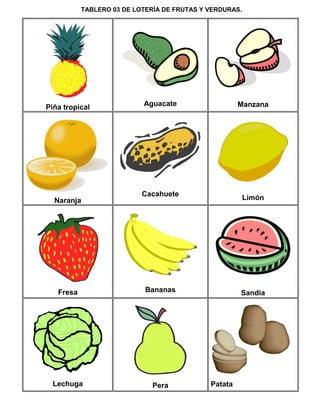Bingo de frutas y verduras | PDF
