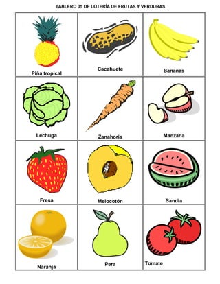 Bingo de frutas y verduras | PDF