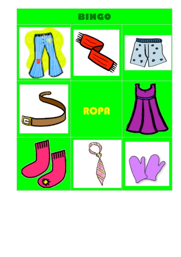 Bingo de ropa y accesorios | PDF