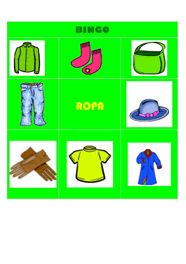 Bingo de ropa y accesorios | PDF