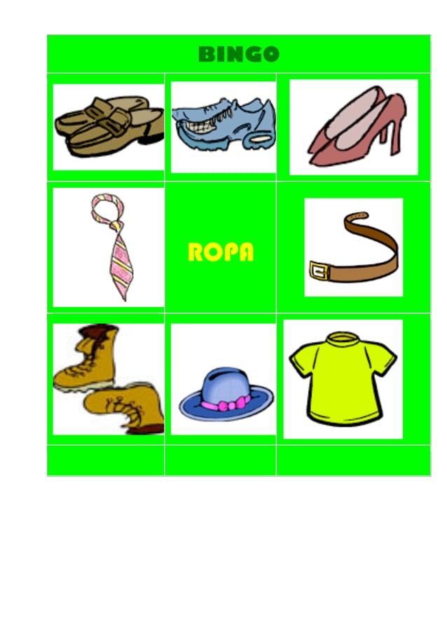 Bingo de ropa y accesorios | PDF