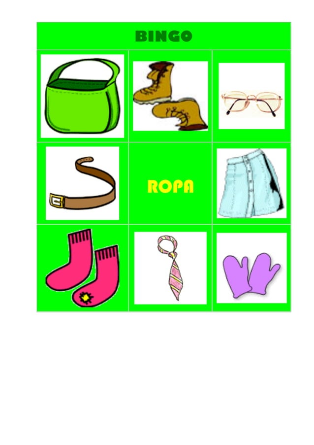 Bingo de ropa y accesorios | PDF